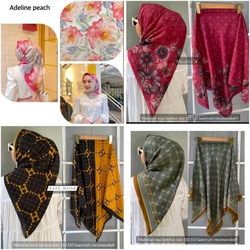 Jual hijab voal motif denay kualitas premium / segi emapat voal sublim ...