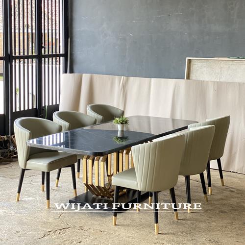 Jual Meja Makan Marmer Rangka Besi Dining Table Marmer Asli Kursi 6 Jok ...