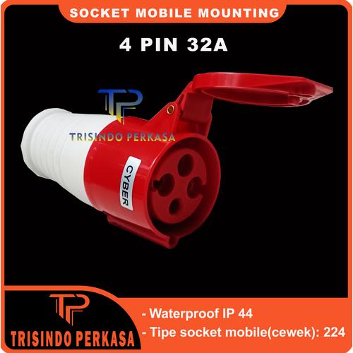 Jual Mobile Mounting Industrial Socket 4P / 4 Pin 32A 224 IP44 4 Kaki ...