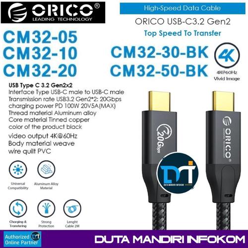 Jual ORICO CM32 - Data Cable USB Type C 3.2 Gen2x2 20Gbps 4K 60Hz ...