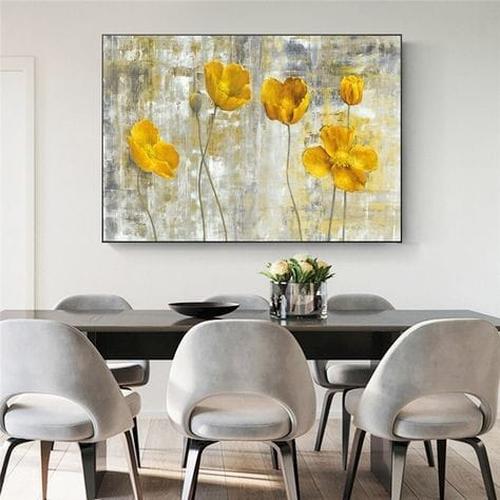 Jual lukisan dinding kanvas modern art abstrak bunga kuning indah - 100 ...