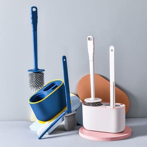 Jual Sikat Toilet 3 in 1 Cleaning Brush Set Pembersih WC Silicon - Biru ...