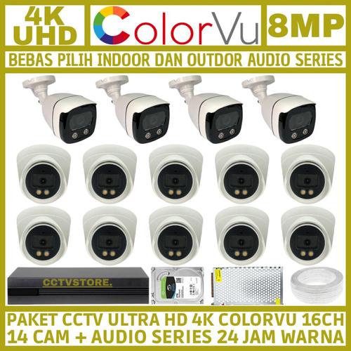 Jual PAKET CCTV COLORVU 8MP 16 CHANNEL 14 KAMERA ULTRA HD CAMERA AUDIO ...