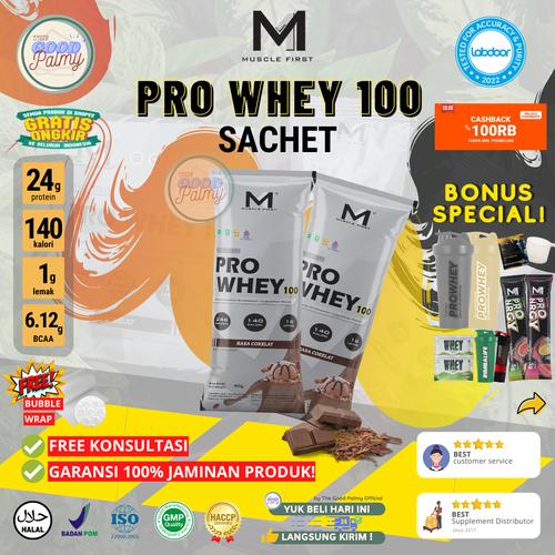 Jual Muscle First Prowhey 100 Sachet Ecer Whey Protein BPOM HALAL M1 ...