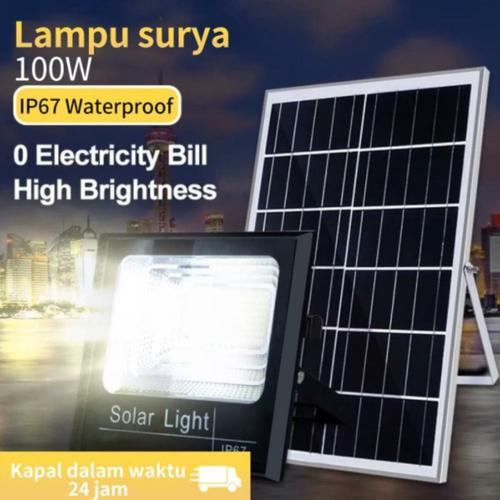 Jual lampu sorot solar 100 watt 100w lampu sorot outdoor panel surya ...