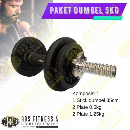 Jual Paket Barbel Dumbell Besi 5kg Dumbell Set Besi 5kg - Stick Karet ...