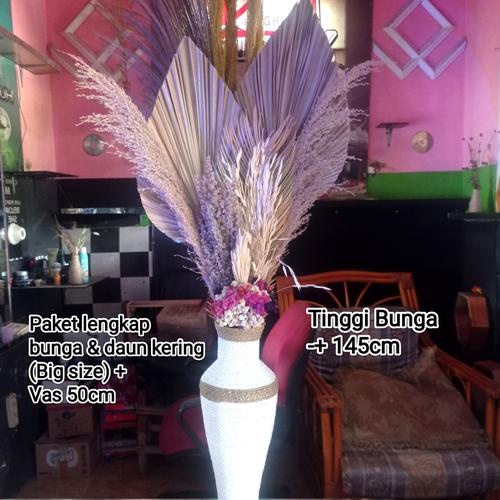 Promo Bunga kering paket lengkap dekorasi rumah ukuran besar dan vas ...