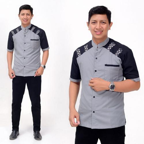 Jual Baju Koko Pria Lengan Pendek Kombinasi Bordir Strip Atas - Abu-abu, M - Kota Pekalongan ...