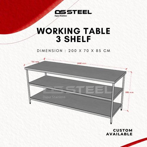 Jual Working Table 3 Shelf Ukuran 200 x 70 x 85 cm / SS 201 - Kota ...