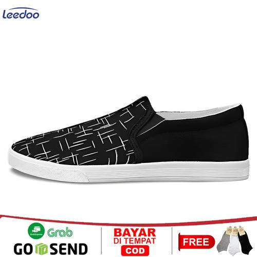 Promo Leedoo Sepatu Slip On Pria Casual Fashion Pria Black White MC307 ...