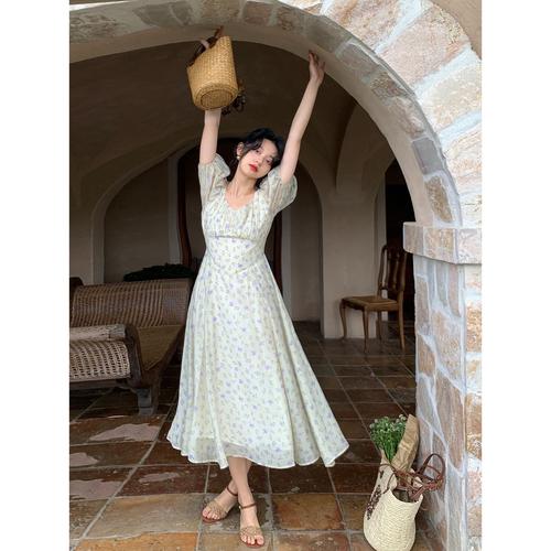 Jual Simea Dress Floral Vintage Summer Pantai Retro Tempramen Manis ...