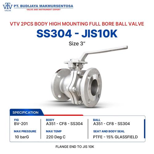 Jual VTV 2pcs Body High Mounting Full Bore Ball Valve JIS 10K - 3 Inch ...