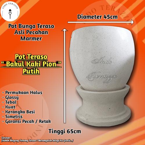 Jual POT TERASO BULAT PUTIH BAKUL KAKI PION - POT TERASO MARMER INDO ...