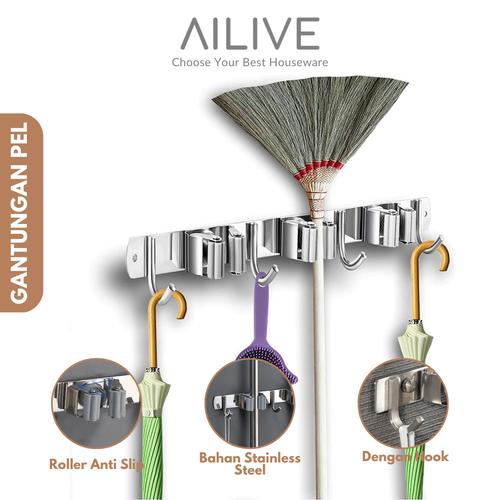 Jual Gantungan Penjepit Sapu Kait Kain Pel Hook Stainless Broom Clip ...