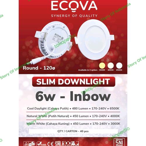 Jual Lampu LED Slim Downlight 6W BULAT 6500K ECOVA Inbow SNI Down Light ...