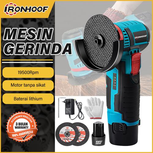 Promo IRONHOOF 12V Angle Grinder Brushless Baterai Mesin Gerinda ...