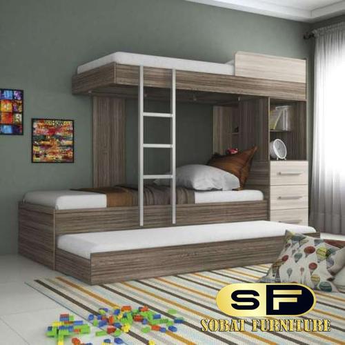Jual Tempat Tidur Tingkat Minimalis Tangga Besi Warna Kayu Jati Natural ...
