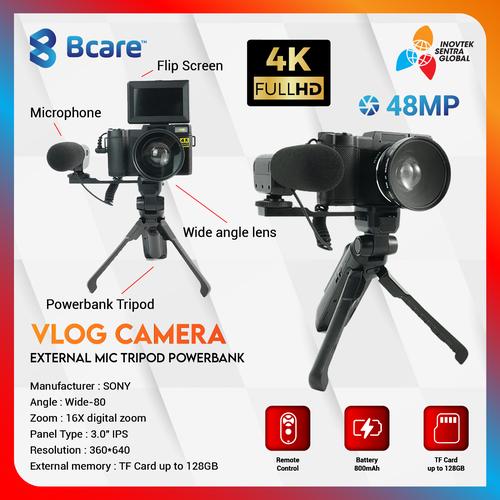 Promo Bcare Vlog Camera 48MP 4K With External Mic Tripod Powerbank ...