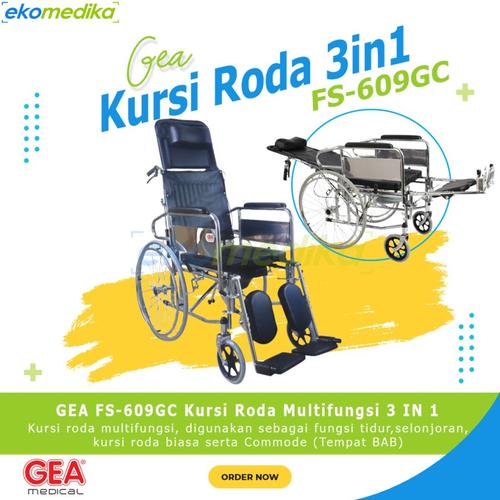 Jual Kursi Roda Reclining 3in1 GEA FS 609GC Commode BAB / Tidur ...