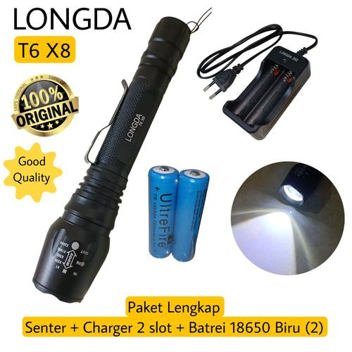 Jual Senter Swatt LONGDA T6 X8 Paket Lengkap Batrei Biru dan Charger ...