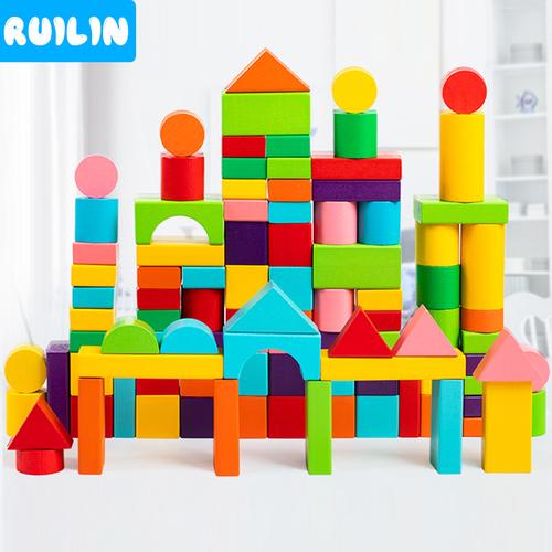 Promo RuiLin Balok Susun Kayu 100pcs Mainan Anak Edukasi Wooden Block ...