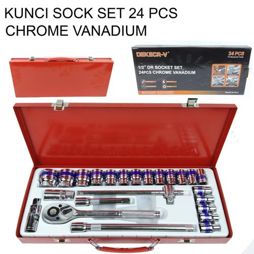 Jual Kunci Sok 1/2 Inch Set - Socket Set 24 Pcs Chrome Sock Wrench 8 ...