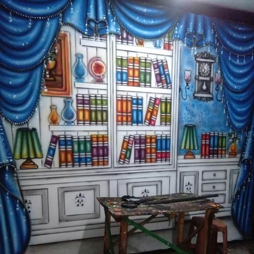 Jual Background Foto/ Latar/ Rak buku Wisuda Foto Studio corak putih 08 ...