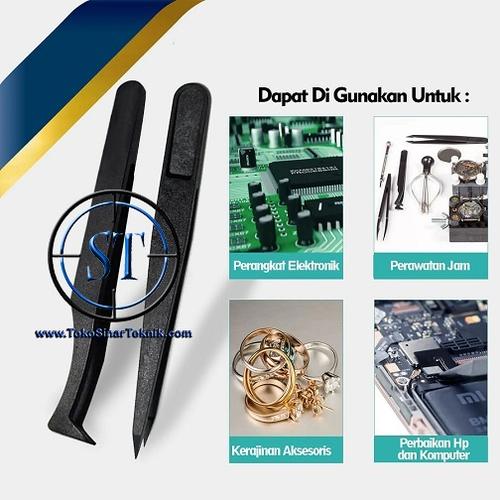 Jual Pinset / Tweezer Plastik Carbon Fiber Hitam Ujung Lancip Anti ...