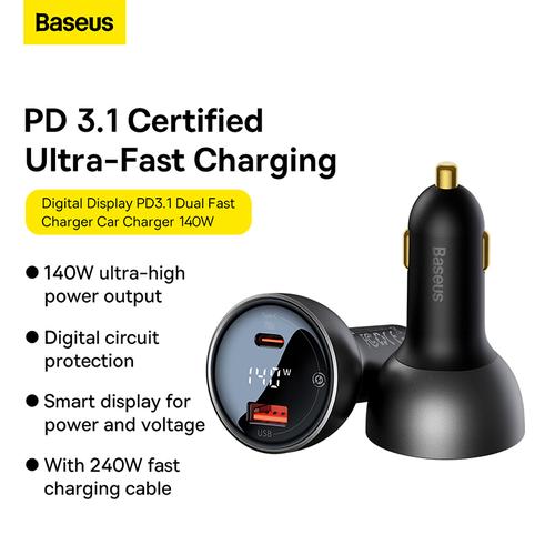 Jual Baseus Car Charger DIGITAL DISPLAY DUAL OUTPUT 140W USB C PD3.1 ...