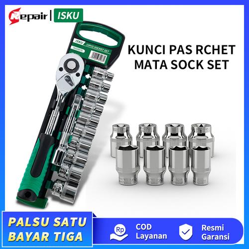 Jual ISKU kunci Sock Set 12Pcs Drive Socket 1/2Inch Mata Kunci Sok toris - 1/4(24gigi) - Jakarta ...