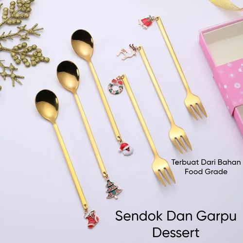 Jual Sendok garpu kue dessert stainless steel sendok aduk teh kopi gold ...