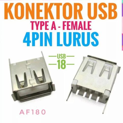 Jual Socket USB Tipe A Female Konektor Soket USB 2.0 4 Pin Lurus AF180 ...