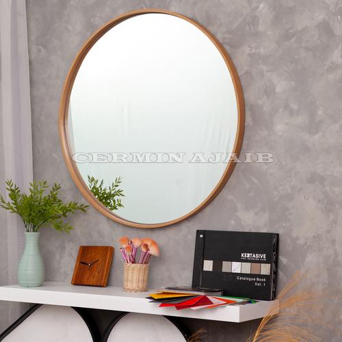 Jual CERMIN DINDING BULAT DIAMETER 80 CM PLYWOOD MOTIF KAYU WALNUT MUDA ...