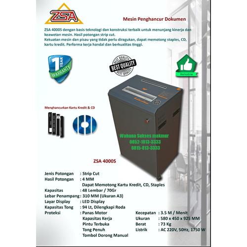 Jual ZSA 4000S mesin penghancur kertas besar 94 lt paper shredder - Kab ...