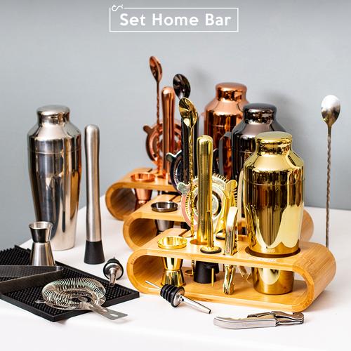 Jual Cocktail Shaker Set 550ml Bamboo Stand Alat Bartender Home Bar ...