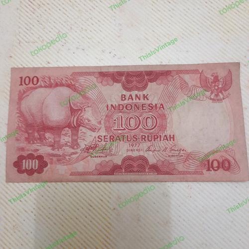 Jual Uang Kertas 100 rupiah gambar badak tahun 77 (Nomor seri cantik ...