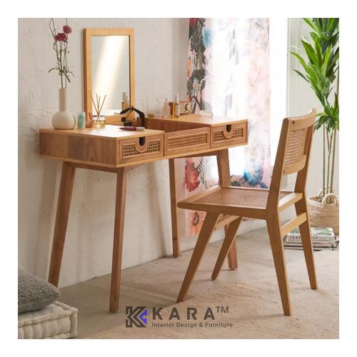 Jual Meja Rias Kayu Jati Anyaman Rotan Set Kursi / Teak Dressing Table ...