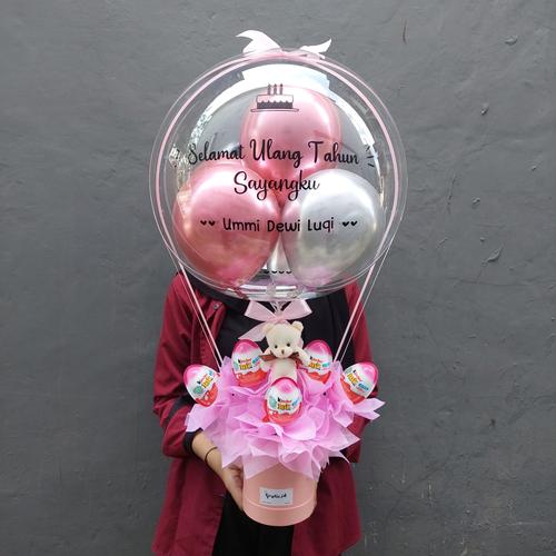 Jual Bouquet Balon / Bloom Box isi 5 Kinderjoy dan Boneka - pink mix ...