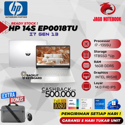 Promo Laptop HP 14S EP0018TU I7 1355U 16GB 512SSD IRISXE Win 11 OHS 14. ...