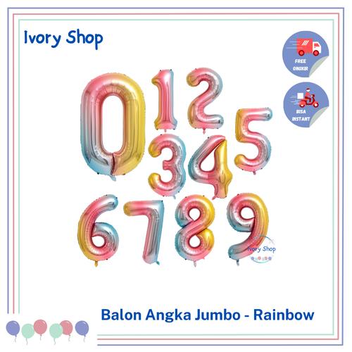 Jual Balon Foil Angka Jumbo Rainbow ukuran 32" Pelangi Satuan - 2 ...