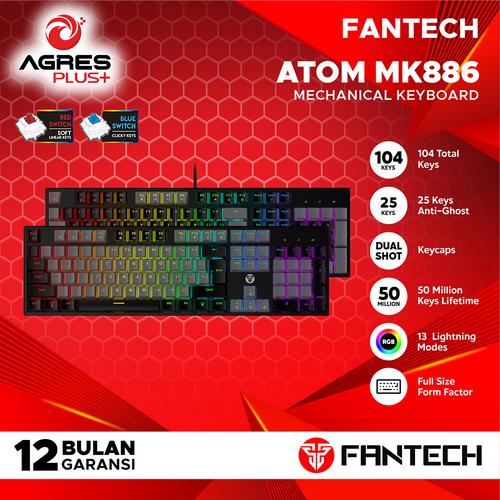 Promo Fantech Keyboard ATOM MK886 RGB Gaming Mechanical RED/BLUE Switch ...