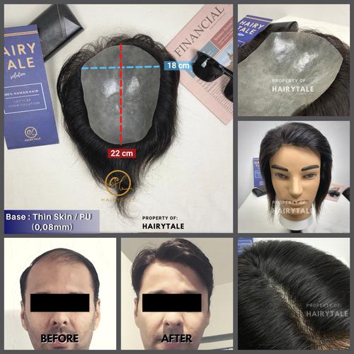 Jual Toupee/tutup botak pria Human Hair, Thin skin / Full (PU) coating ...
