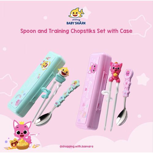 Jual Pinkfong Baby Shark Spoon & Training Chopstiks Set with Case ...