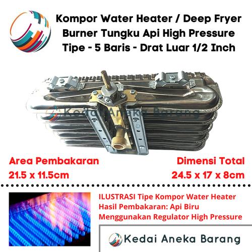 Jual Burner Kompor Stove Water Heater Tungku Api Gas LPG 5 Baris 1/2 ...