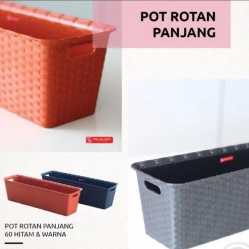 Jual Pot rotan panjang 60 cm, pot bunga persegi panjang, pot motif ...
