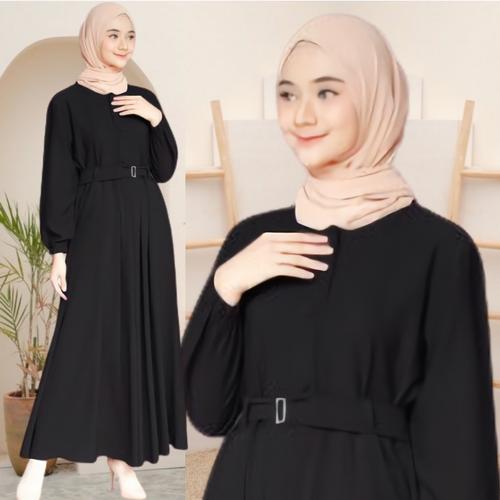 Jual Long Dress Muslim Polos Wanita Lengan Panjang Gamis Bumil Hitam ...