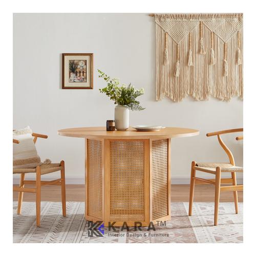 Jual Meja Makan Kayu Jati Kaki Anyaman Rotan / Round Dining Table - Kab ...