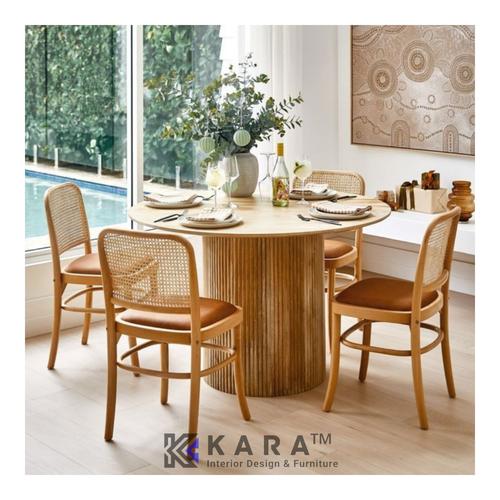 Jual Meja Makan Bulat Kayu Jati Set Kursi Anyaman Rotan / Round Dining Set - Kab. Jepara - KARA ...