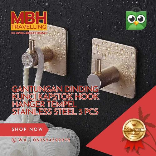 Jual GANTUNGAN DINDING KAPSTOK HOOK HANGER TEMPEL STAINLESS STEEL 3 PCS ...
