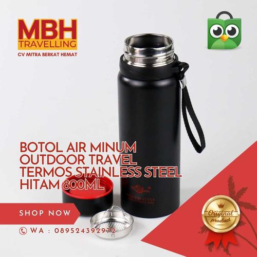 Jual BOTOL AIR MINUM OUTDOOR TRAVEL TERMOS STAINLESS STEEL HITAM 800 ML ...
